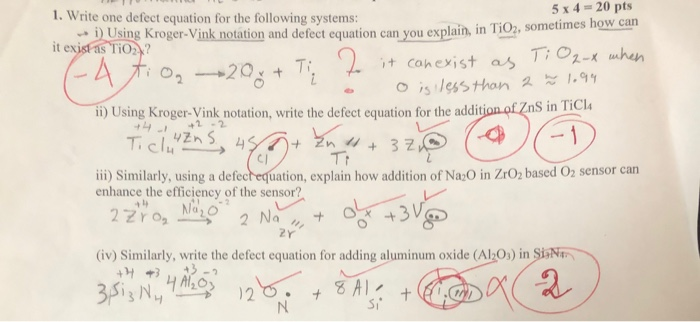 1. Write one defect equation for the following | Chegg.com