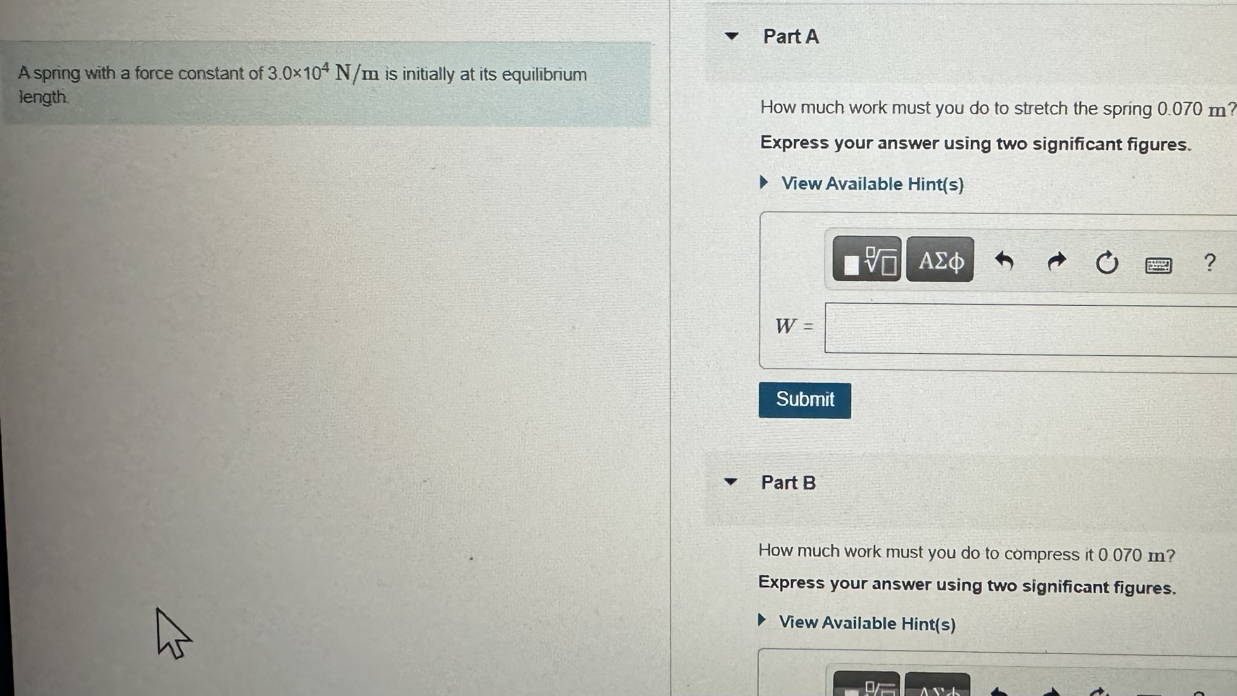 Solved A spring with a force constant of 3.0×104Nm ﻿is | Chegg.com