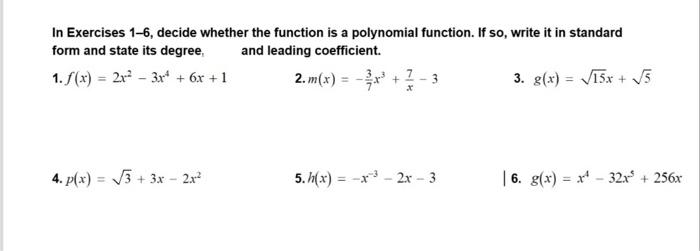 Solved In Exercises 1-6, decide whether the function is a | Chegg.com