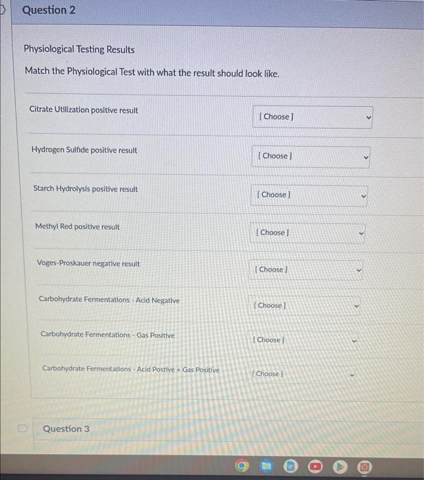 Solved Physiological Testing Results Match the Physiological | Chegg.com