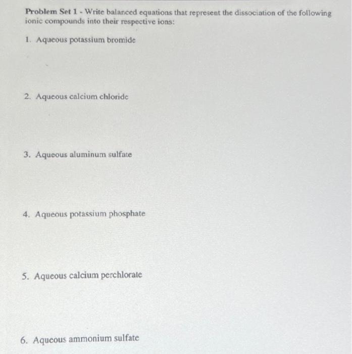 Solved Problem Set 1 Write Balanced Equations That