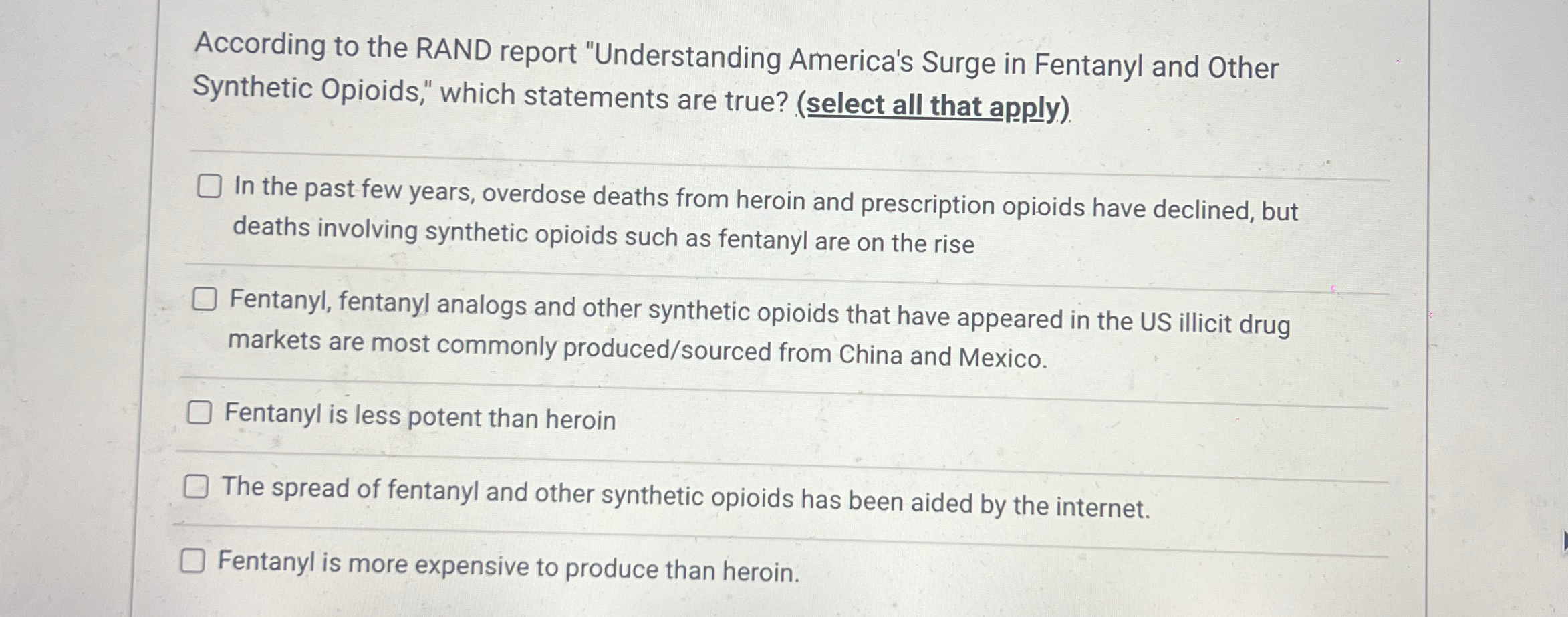 Solved According to the RAND report "Understanding America's | Chegg.com