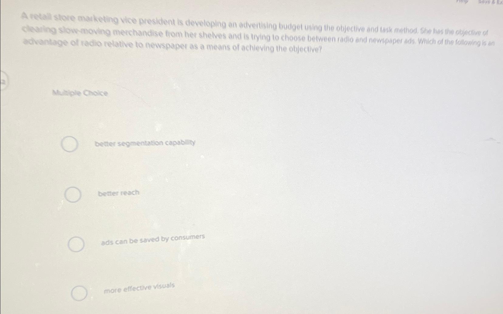 Solved A revali stove makteting vice prestdent is develeping | Chegg.com