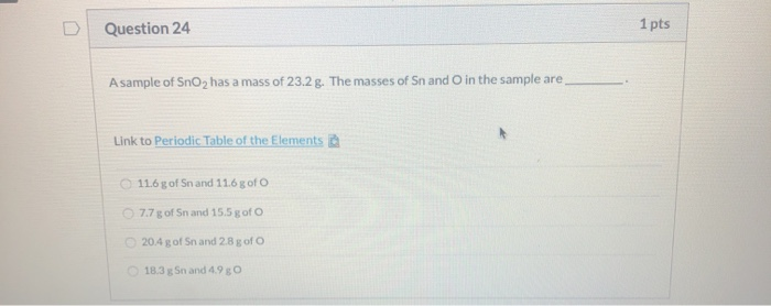 Solved Question 24 1 pts A sample of SnO2 has a mass of 23.2 | Chegg.com