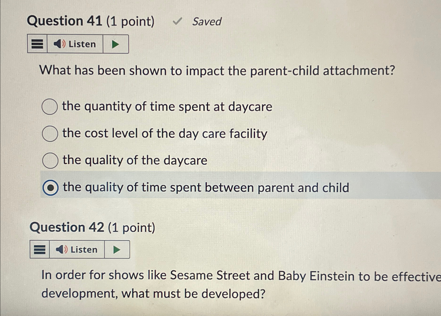 Solved Question 41 (1 ﻿point) ﻿SavedWhat has been shown to | Chegg.com