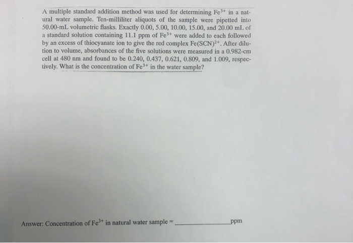 A multiple standard addition method was used for | Chegg.com