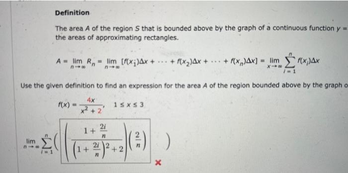 Solved Definition The ares A of the rogion s that is bounded | Chegg.com