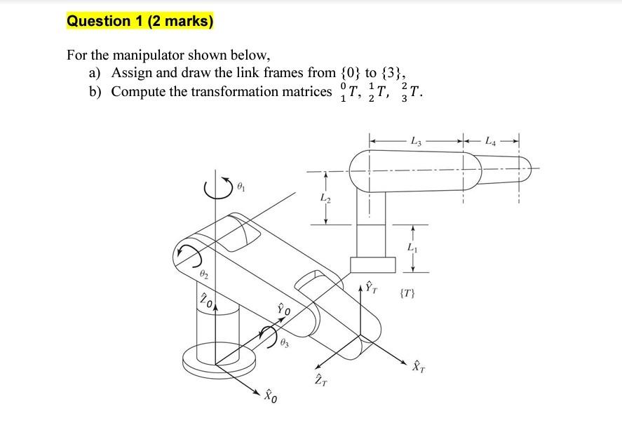 Solved For the manipulator shown below, a) Assign and draw | Chegg.com