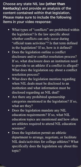 Solved Choose any state NIL law (other than Kentucky) | Chegg.com