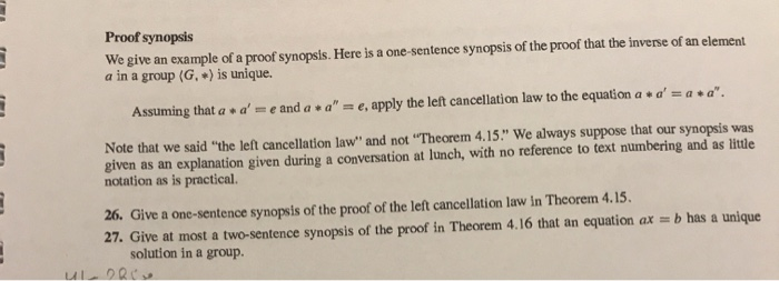 Solved Proof synopsis We give an example of a proof | Chegg.com