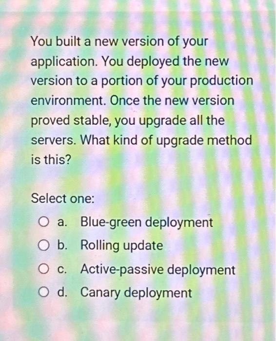 Solved You built a new version of your application. You | Chegg.com