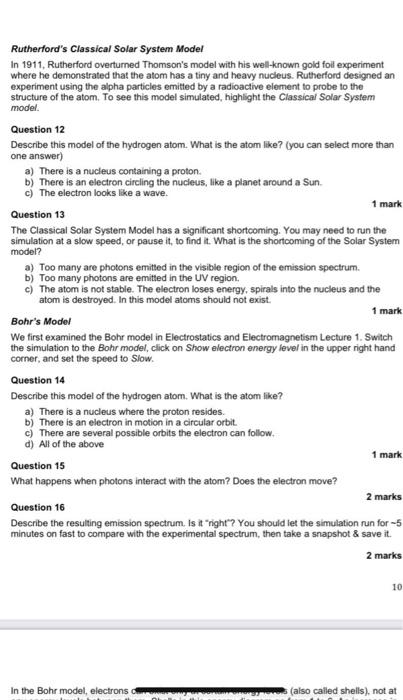 Solved Rutherford's Classical Solar System Model In 1911, | Chegg.com