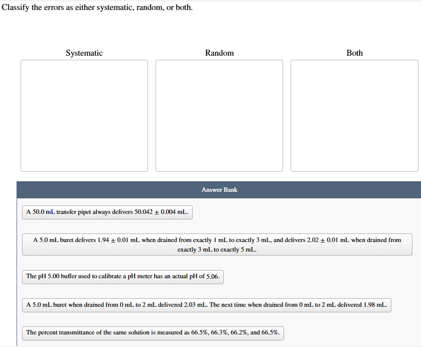 Solved Classify the errors as ﻿either systematic, random, or | Chegg.com
