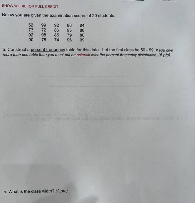 Solved Below you are given the examination scores of 20 | Chegg.com