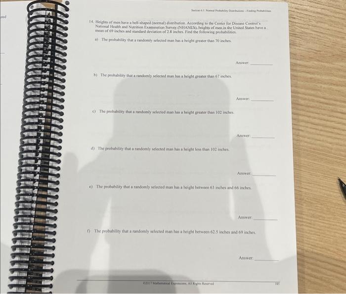 Solved 14. Heights of men have a bell-shapod (nomal) | Chegg.com