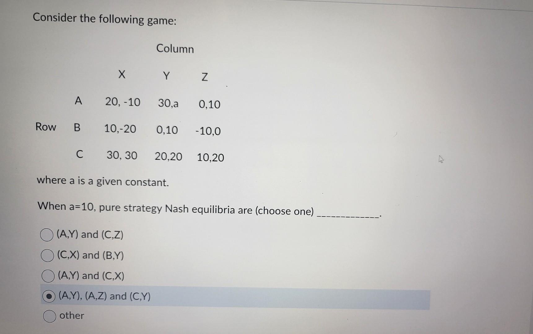 Solved Consider the following game: where a is a given | Chegg.com