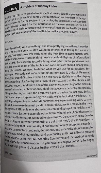 Solved case Study A Problem of Display Codes During the | Chegg.com