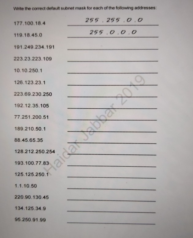 Solved Use the Default Subnet Mask to Write the | Chegg.com