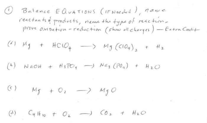 Solved Balance EQUATIONS (IF Needed), name reactants & | Chegg.com