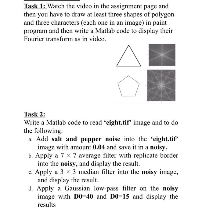 Solved Task 2: Write a Matlab code to read 'eight.tif' image | Chegg.com