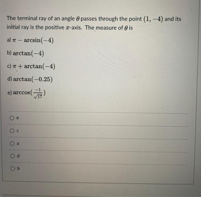 Solved The terminal ray of an angle 0 passes through the | Chegg.com