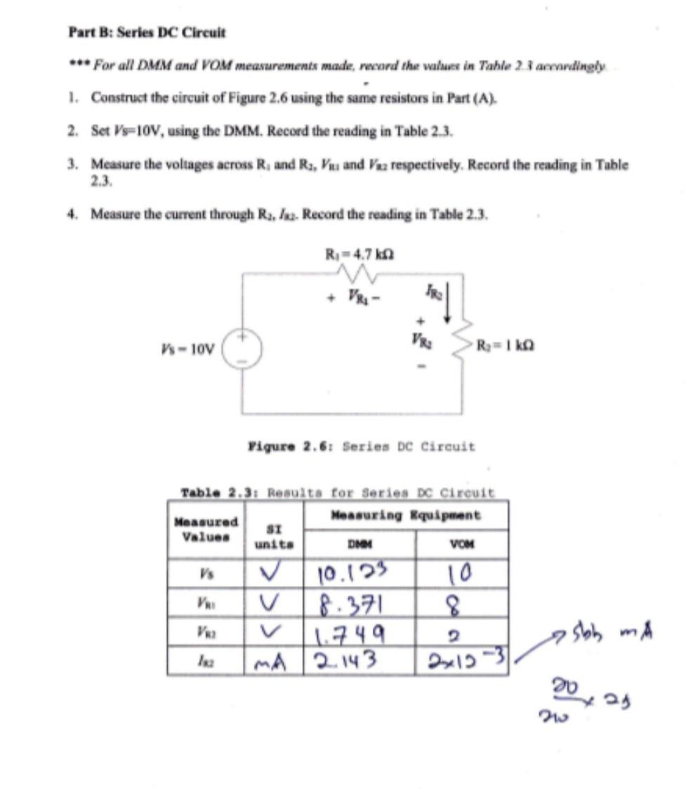Solved Part B: Series DC Circuit *** For all DMM and VOM | Chegg.com