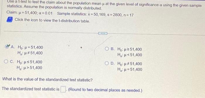 Solved Use a t-test to test the claim about the population | Chegg.com