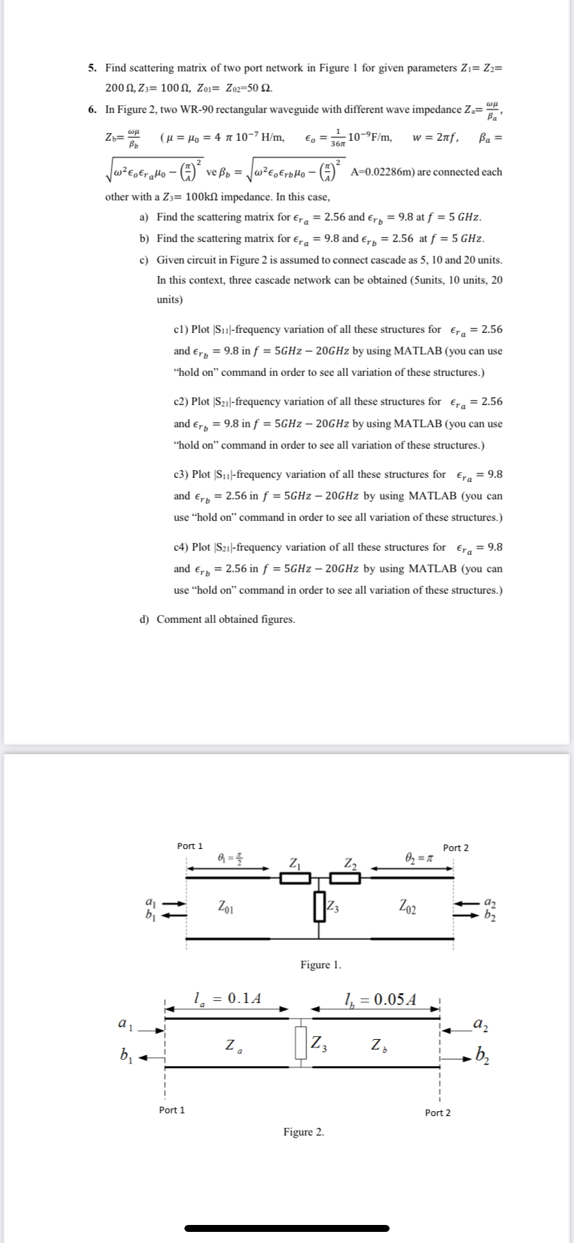 Find scattering matrix of two port network in Figure | Chegg.com