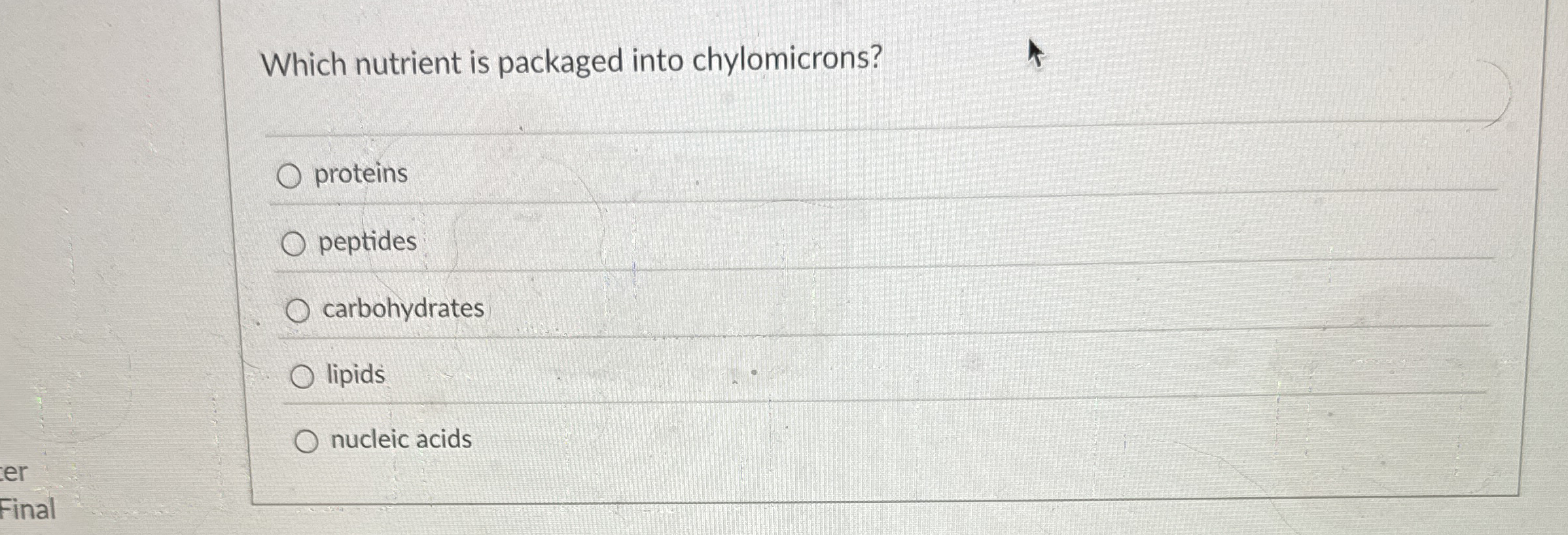 Solved Which nutrient is packaged into | Chegg.com