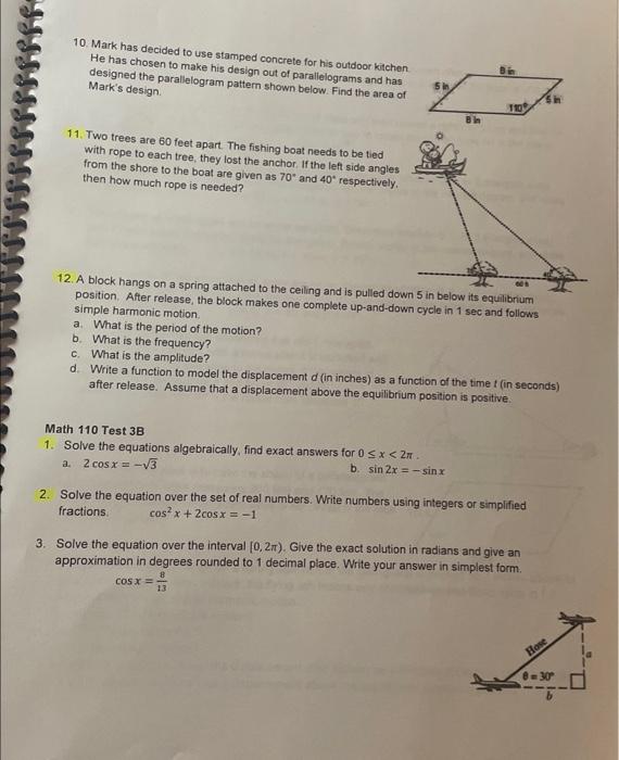Solved Math 110 Test 3A 1. Solve the equation over the | Chegg.com