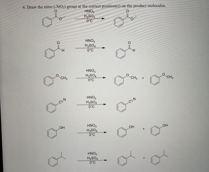 Solved 4. Draw the nitro (-NO2) group at the correct | Chegg.com