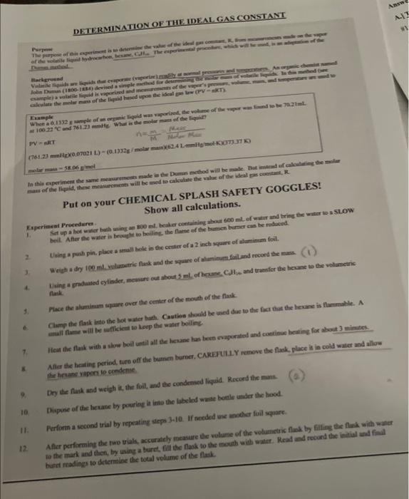 Solved DETERMINATION OF THE IDEAL GAS CONSTANT Answer the | Chegg.com