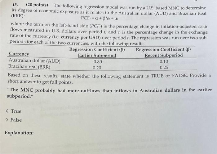 Solved 13. ( 20 points) The following regression model was | Chegg.com