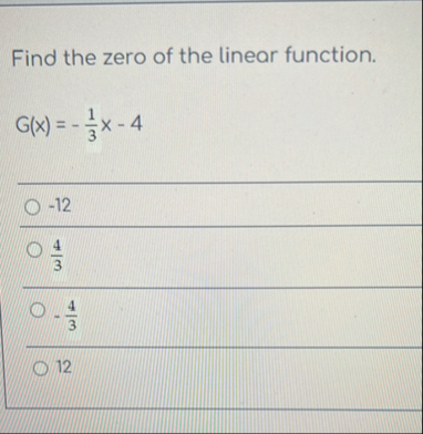 Solved Find the zero of the linear | Chegg.com