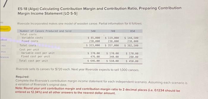 Solved E5-18 (Algo) Calculating Contribution Margin and | Chegg.com
