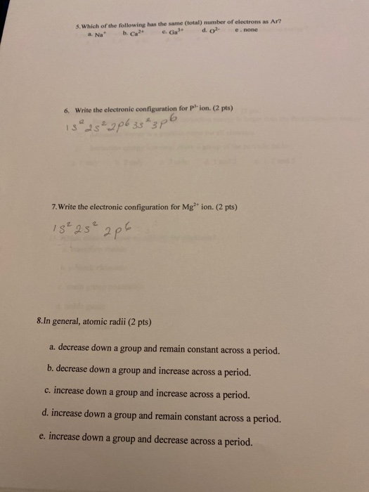 Solved 5. Which of the following has the same (total) number | Chegg.com