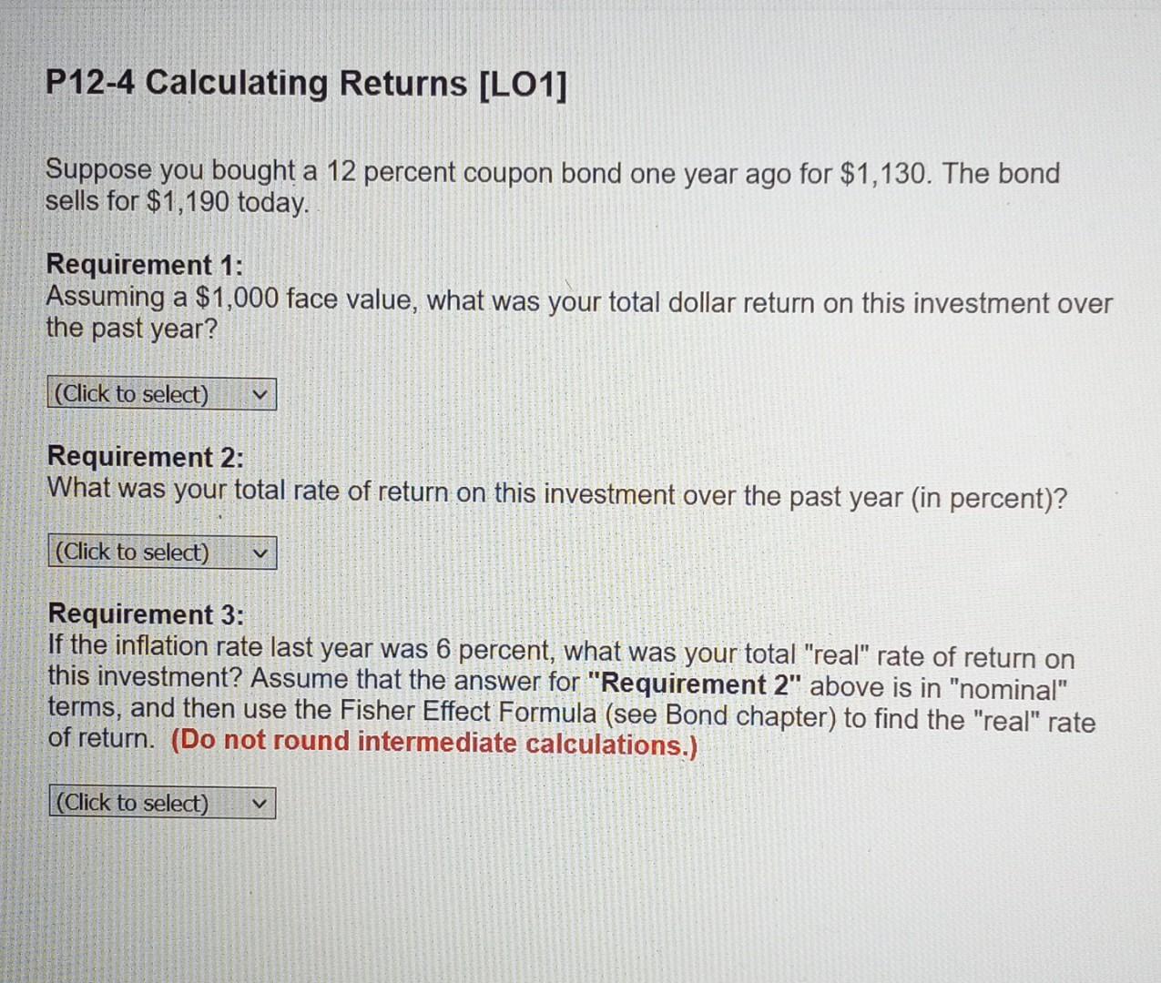 Solved P12-4 Calculating Returns [LO1] Suppose you bought a | Chegg.com
