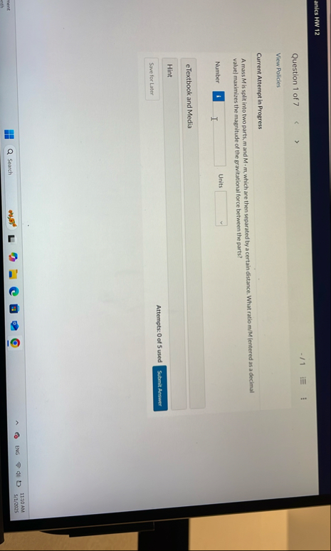 anics HW 121Question 1 ﻿of 7View PoliciesCurrent | Chegg.com