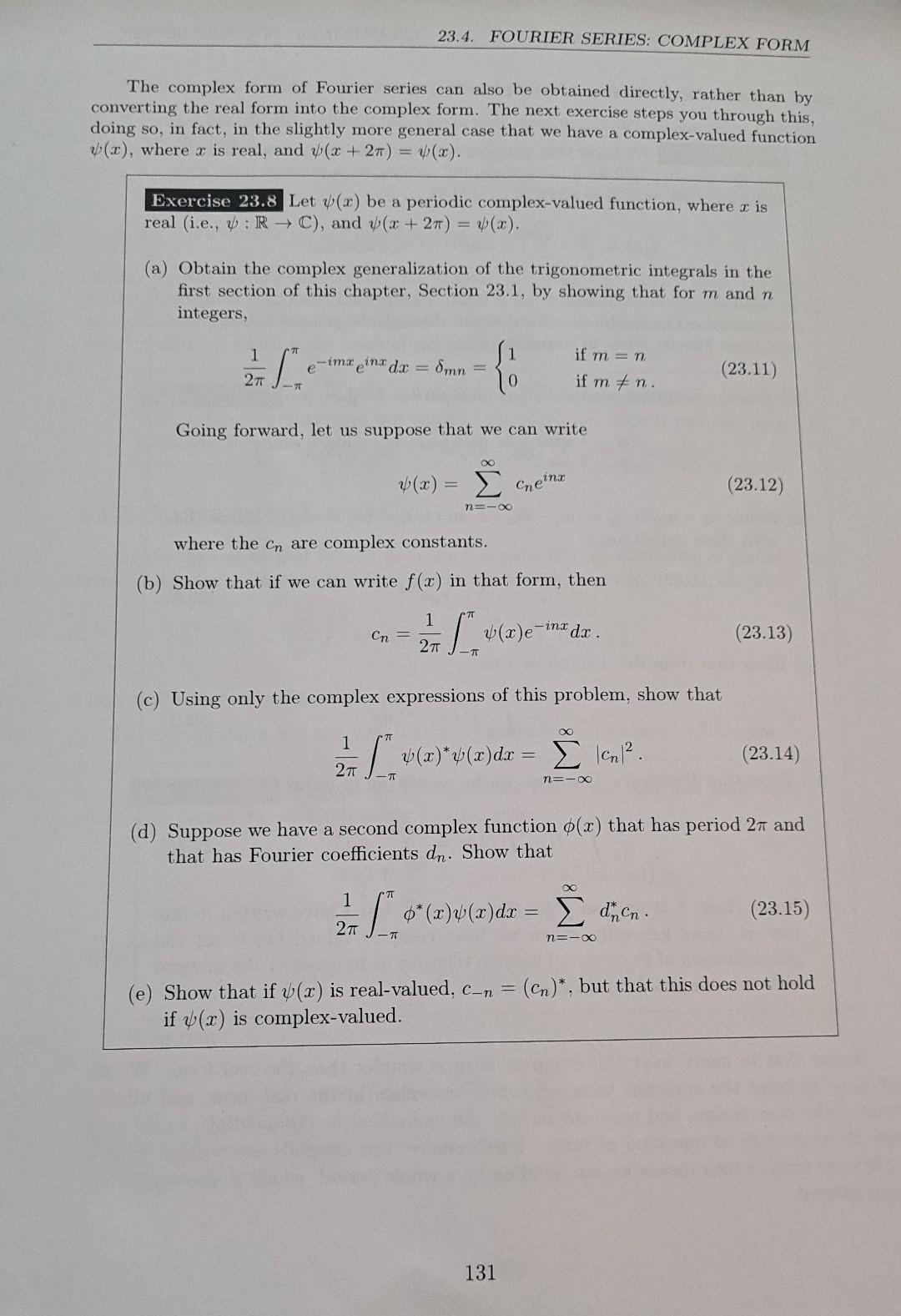Solved The complex form of Fourier series can also be | Chegg.com