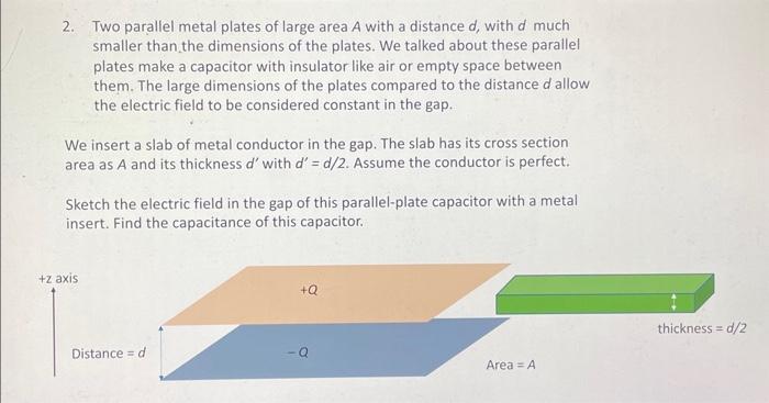 Solved 2. Two parallel metal plates of large area A with a | Chegg.com