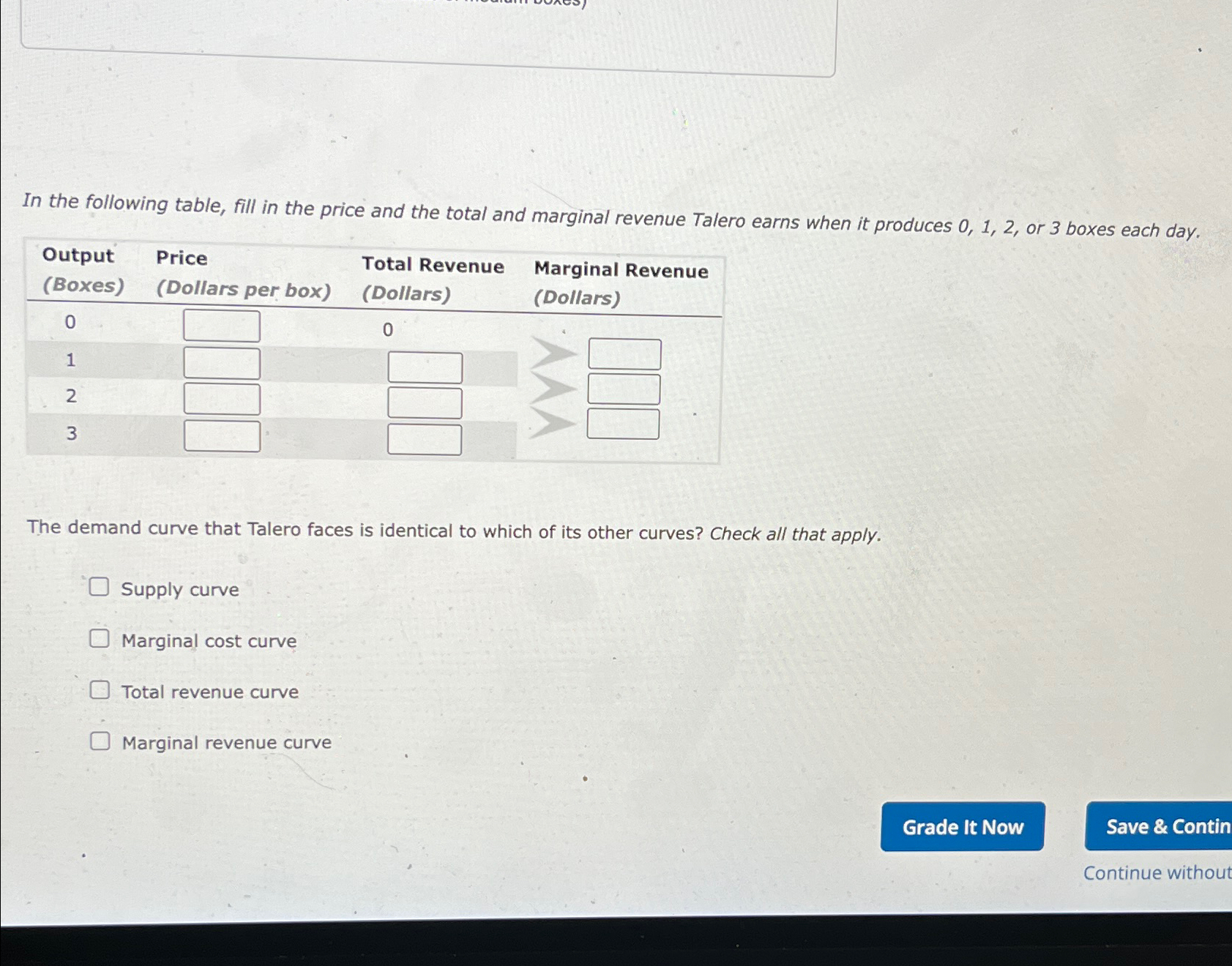 In the following table, fill in the price and the | Chegg.com