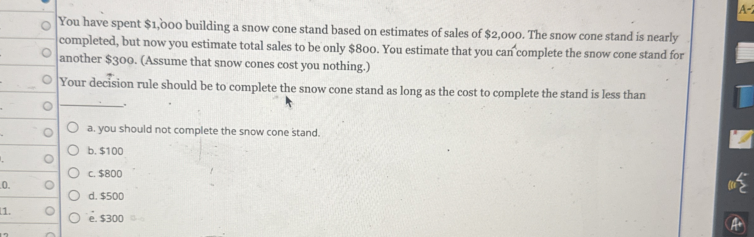 You have spent $1,000 ﻿building a snow cone stand | Chegg.com