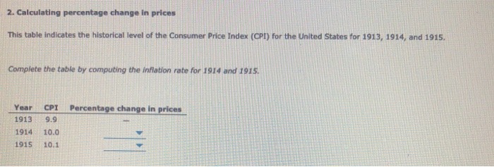 Solved 2. Calculating percentage change in prices This table | Chegg.com
