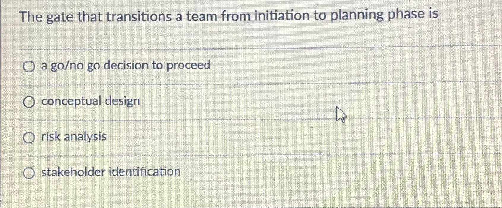 Solved The gate that transitions a team from initiation to | Chegg.com