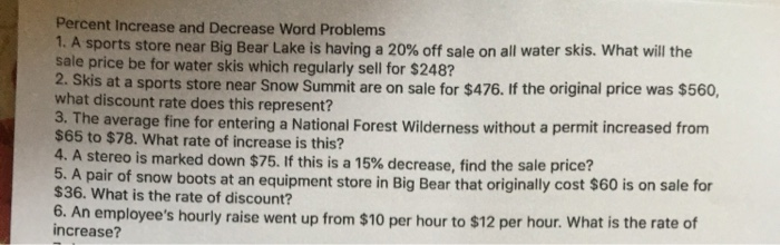 Solved Percent Increase and Decrease Word Problems 1. A | Chegg.com