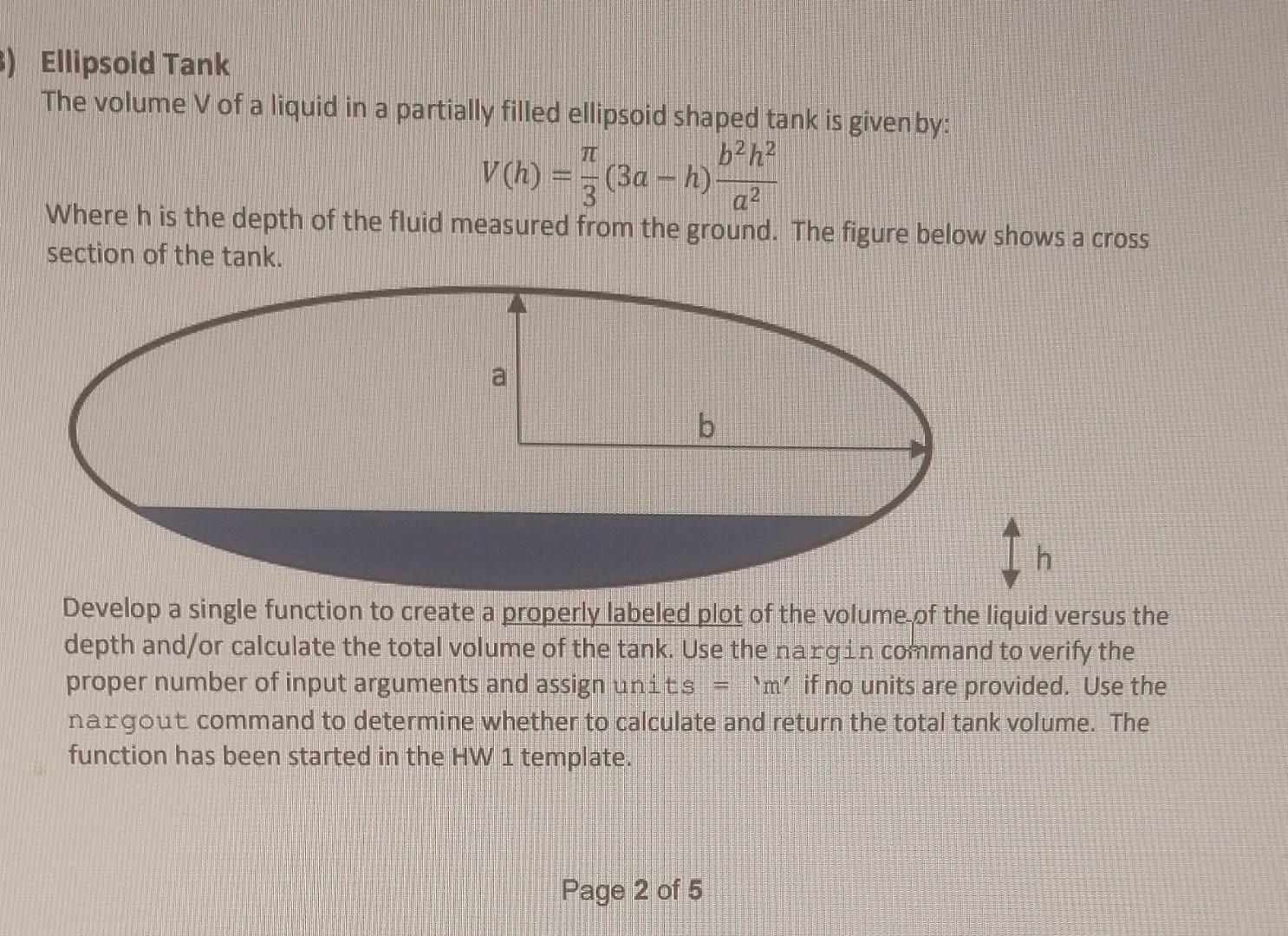 Solved Ellipsoid Tank The volume V of a liquid in a | Chegg.com