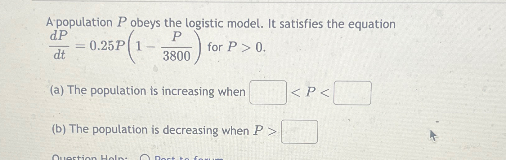Solved A.population P ﻿obeys the logistic model. It | Chegg.com