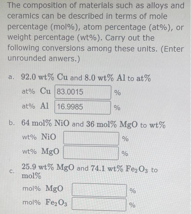 Solved The composition of materials such as alloys ar | Chegg.com
