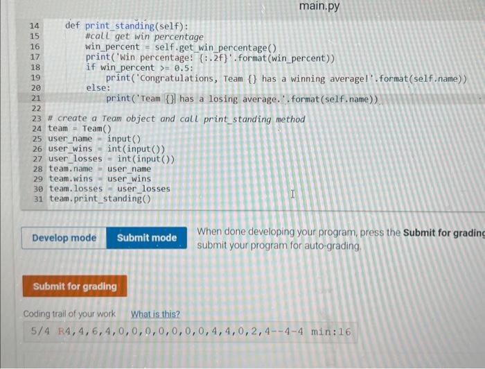 Solved Complete the Team class implementation. For the | Chegg.com