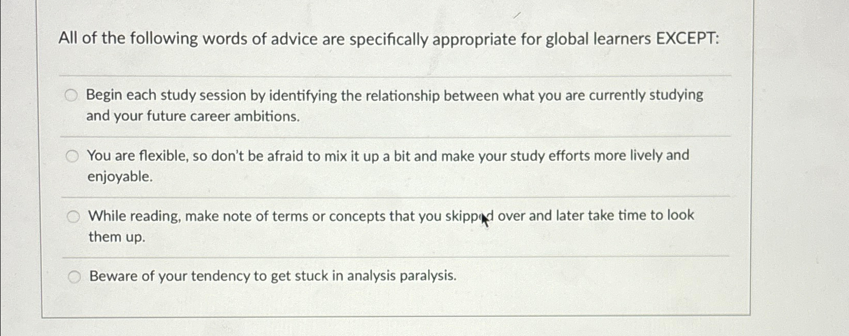 Solved All of the following words of advice are specifically | Chegg.com